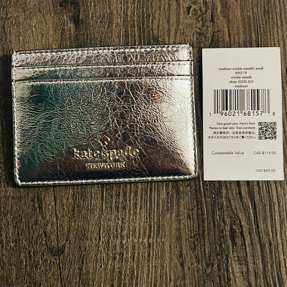 kate spade | Bags | Kate Spade Madison Crinkle Silver Metallic Card ...